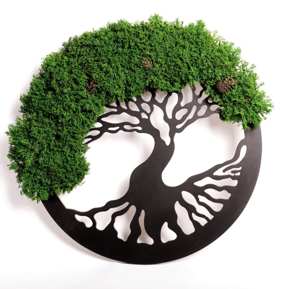 Machový Obraz Strom života s lišajníkom a šiškami - Ekomoss